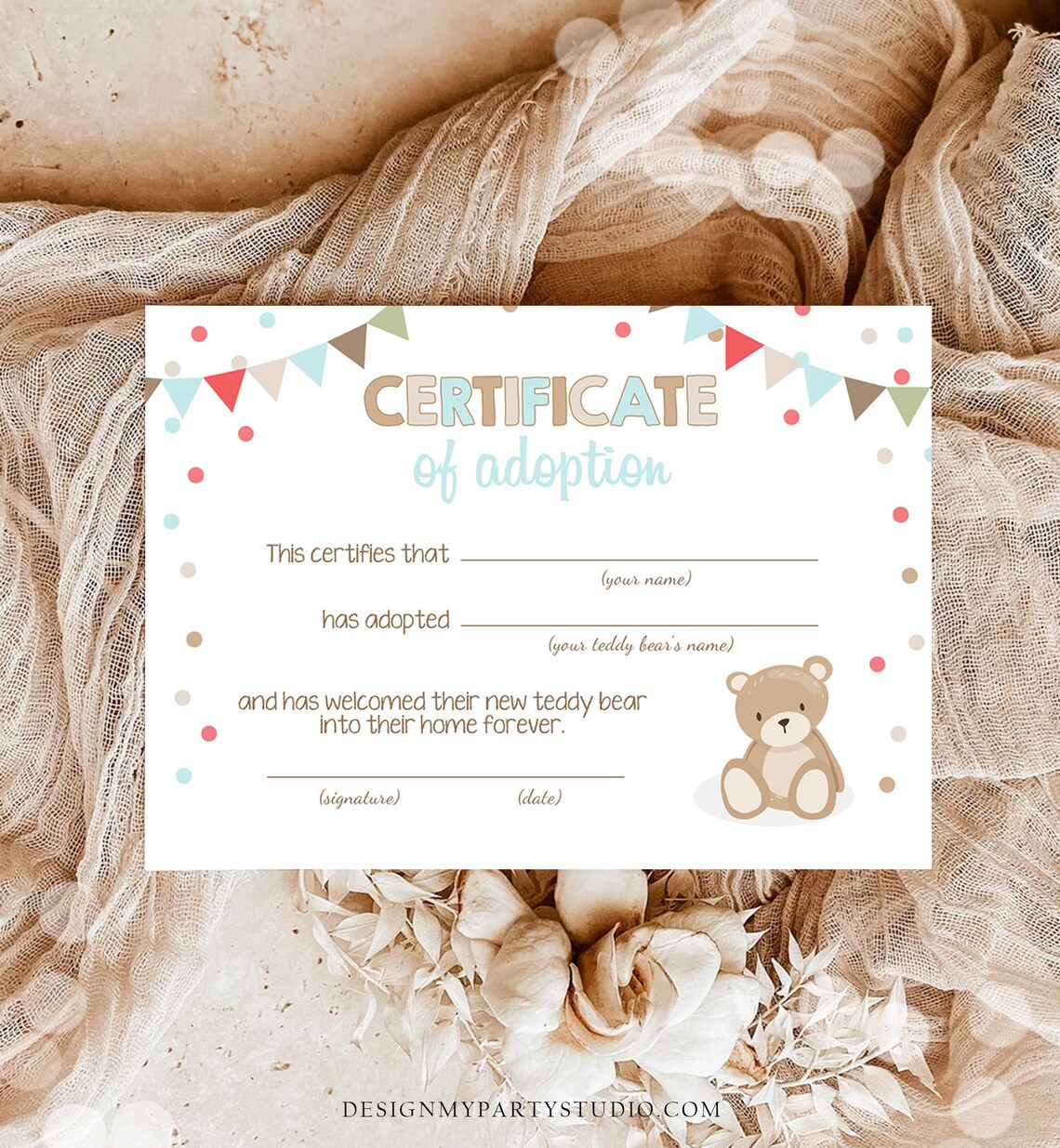 Teddy Bear Adoption Certificate Teddy Bear Birthday Teddy Bear Picnic ...
