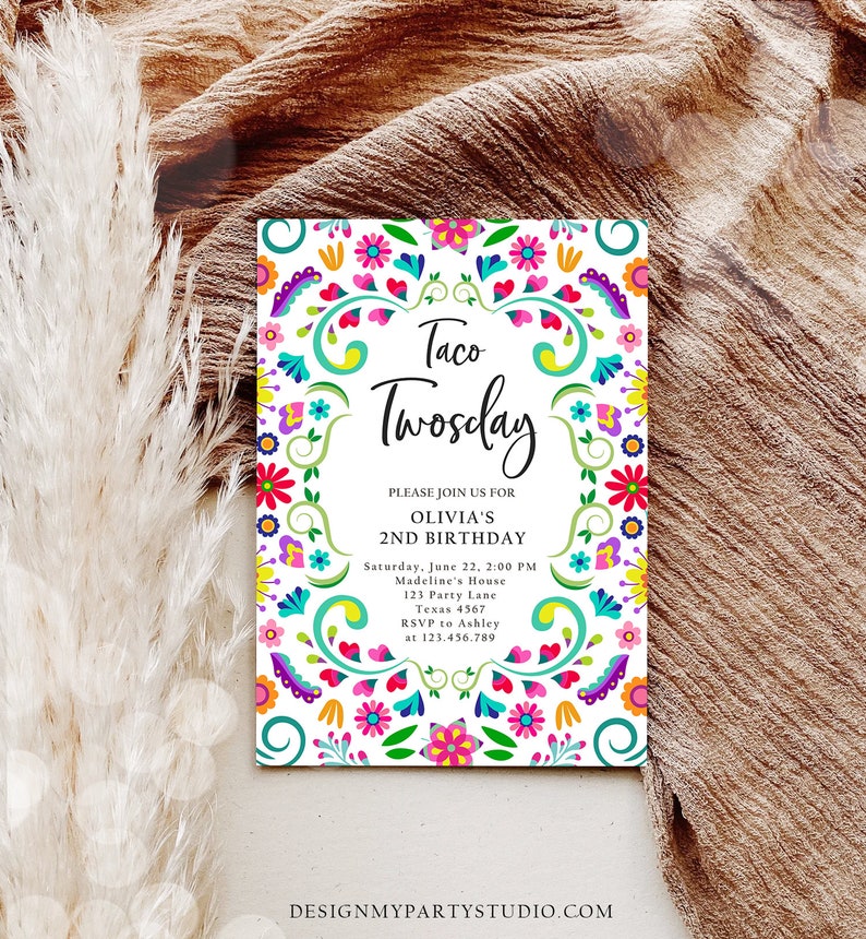 Editable Taco Twosday Fiesta Birthday Invitation Second Birthday 2nd ...