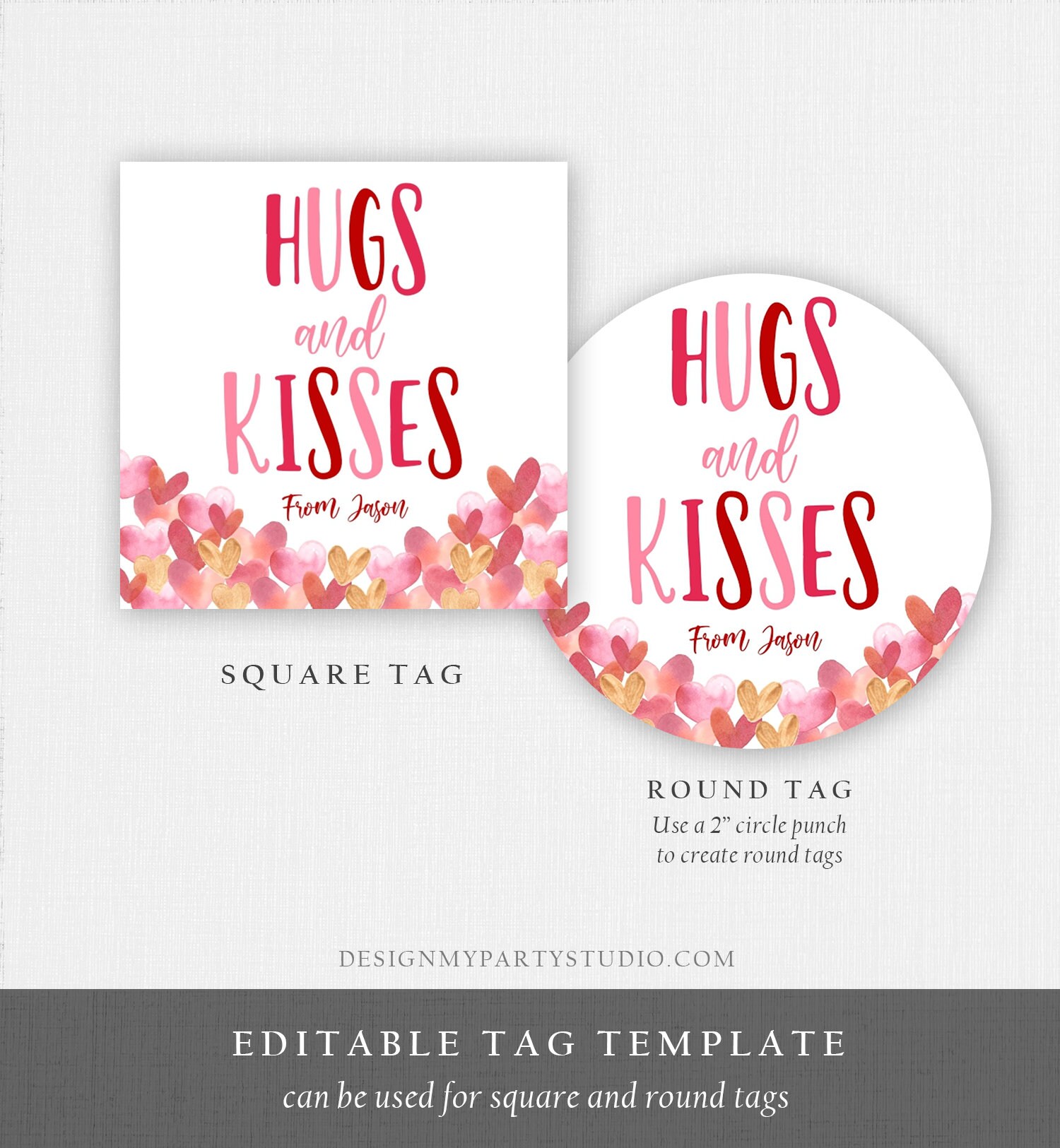Editable Hugs and Kisses Tag Happy Valentine's Day Cookies - Etsy