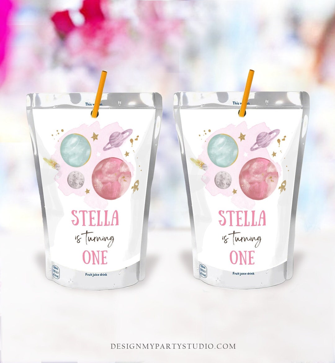 Editable Outer Space Juice Pouch Label Juice Favors Planets Astronaut ...