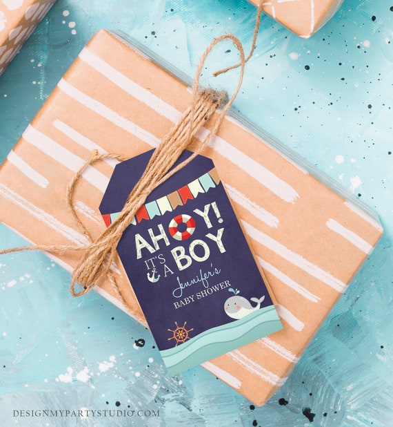 Editable Ahoy Its A Boy Baby Shower Favor Tags Nautical Gift tags Ocean ...