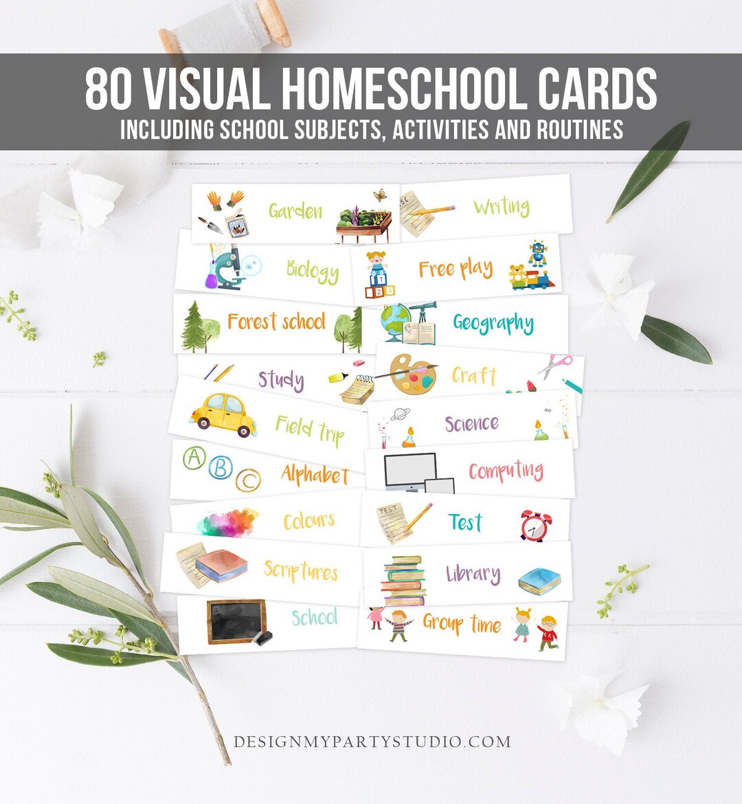 Visual Homeschool Schedule Cards Homeschooling Subjects Daily Routine ...