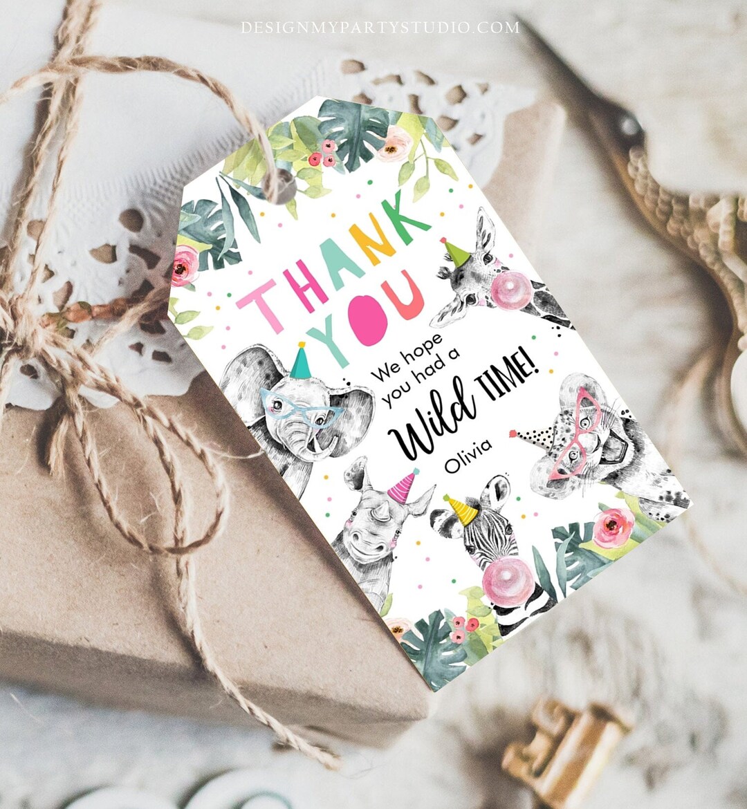Editable Party Animals Favor Tags Wild One Animals Thank You Tags ...