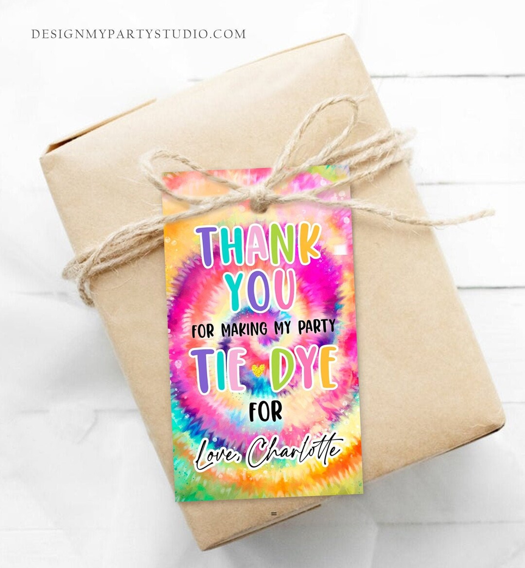 Editable Tie Dye Favor Tags Gift Tag Girl Tie Dye Birthday Thank You ...