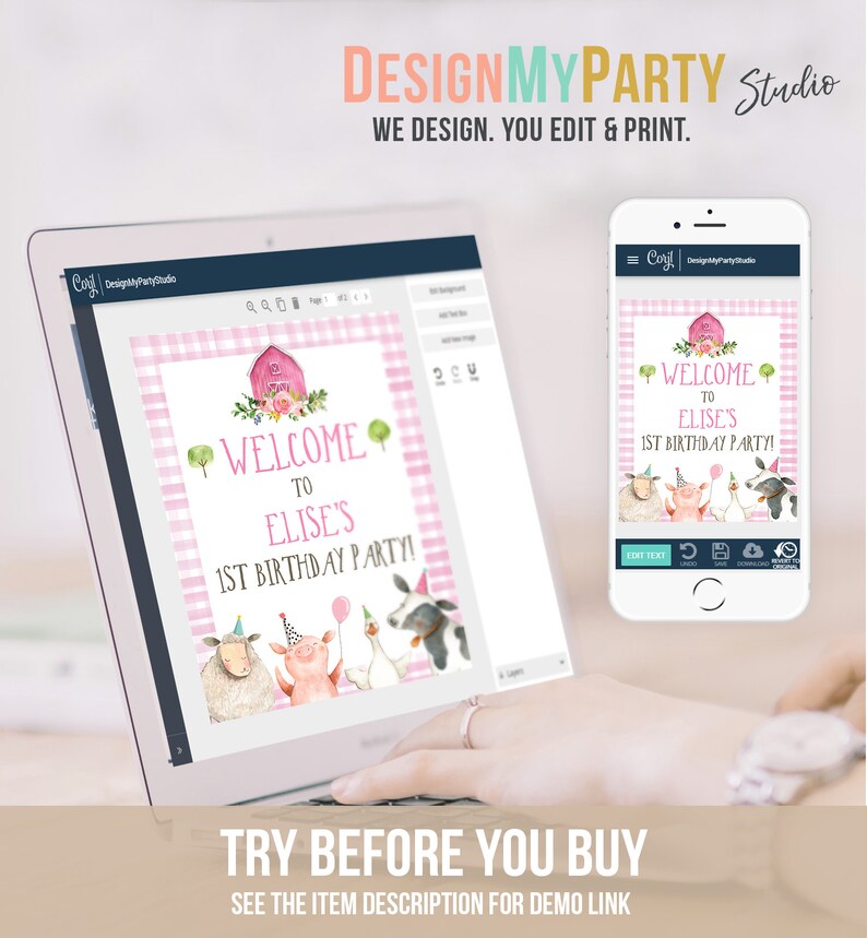 Editable Farm Animals Welcome Sign Girl First Birthday Welcome Sign ...