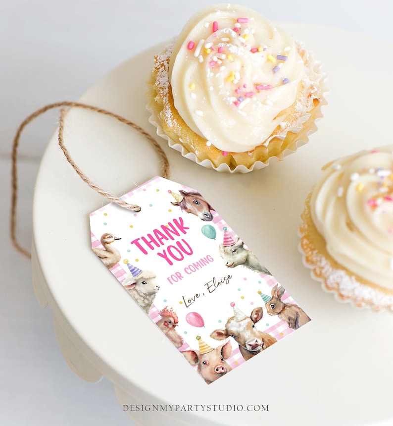 Editable Farm Favor Tags Tags Pink Farm Birthday Thank You - Etsy