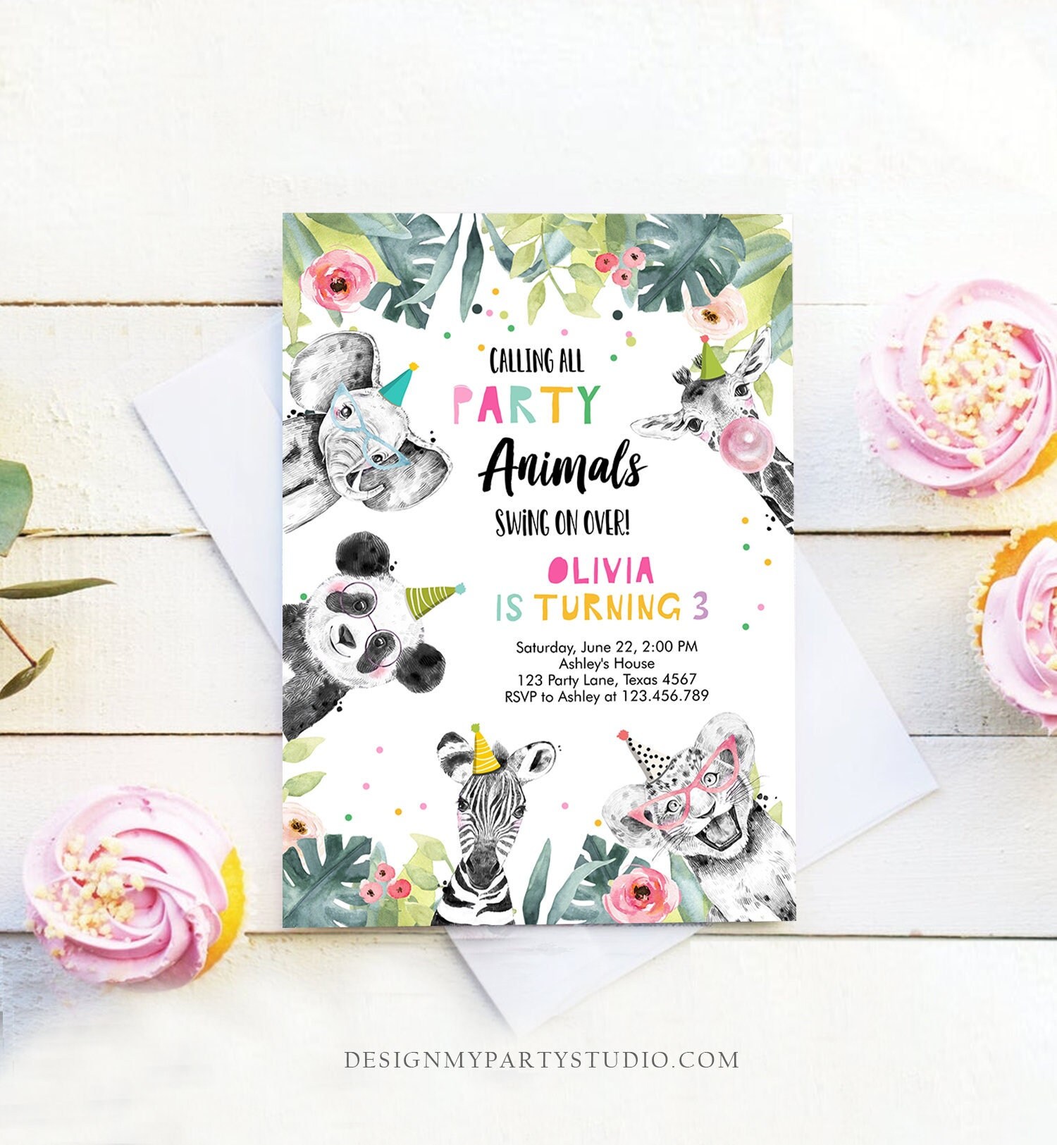 Editable Party Animals Birthday Invitation Animals Invitation Zoo ...