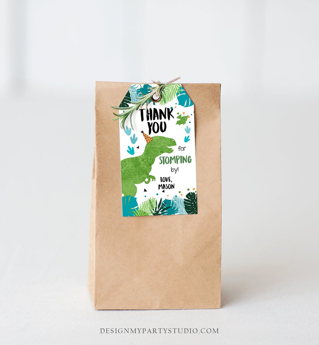 Editable Dinosaur Birthday Favor Tags Gift Tag Boy Green Blue Three Rex ...