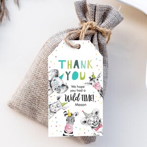 Editable Party Animals Favor Tags Boy Wild One Safari Animals Thank You ...