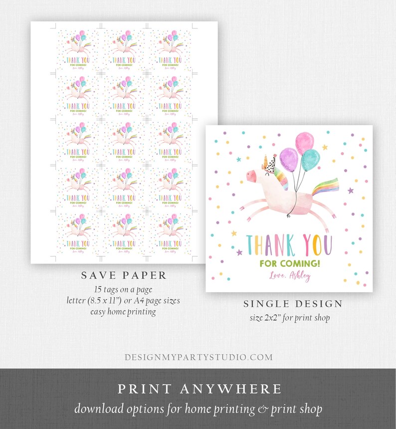 Editable Unicorn Favor Tags Unicorn Birthday Party Thank You Gift Tags ...