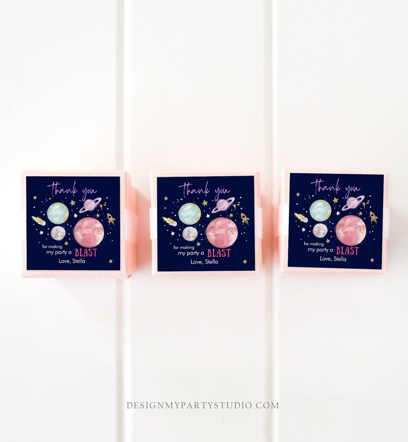 Editable Outer Space Favor Tag Birthday Thank You Sticker Galaxy Gift ...