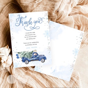 Editable Winter Truck Thank You Card Boy Birthday Winter Onederland ...