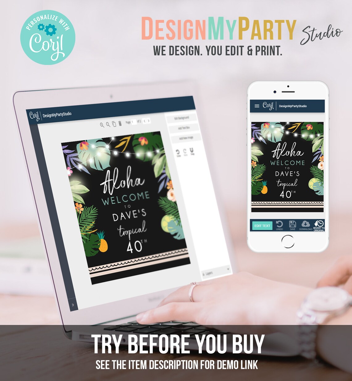 Editable Tropical Welcome Sign Aloha Tropical Party Adult - Etsy