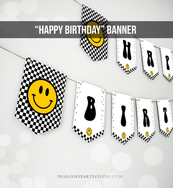 Smiley Happy Birthday Banner One Happy Dude Birthday Banner 1st Boy ...