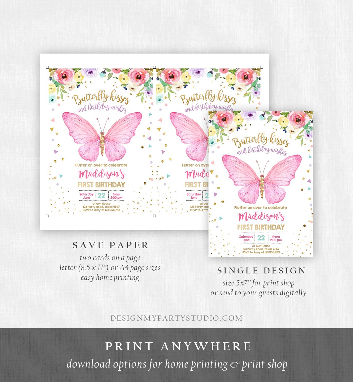 Editable Butterfly Birthday Invitation Butterfly Invitation - Etsy