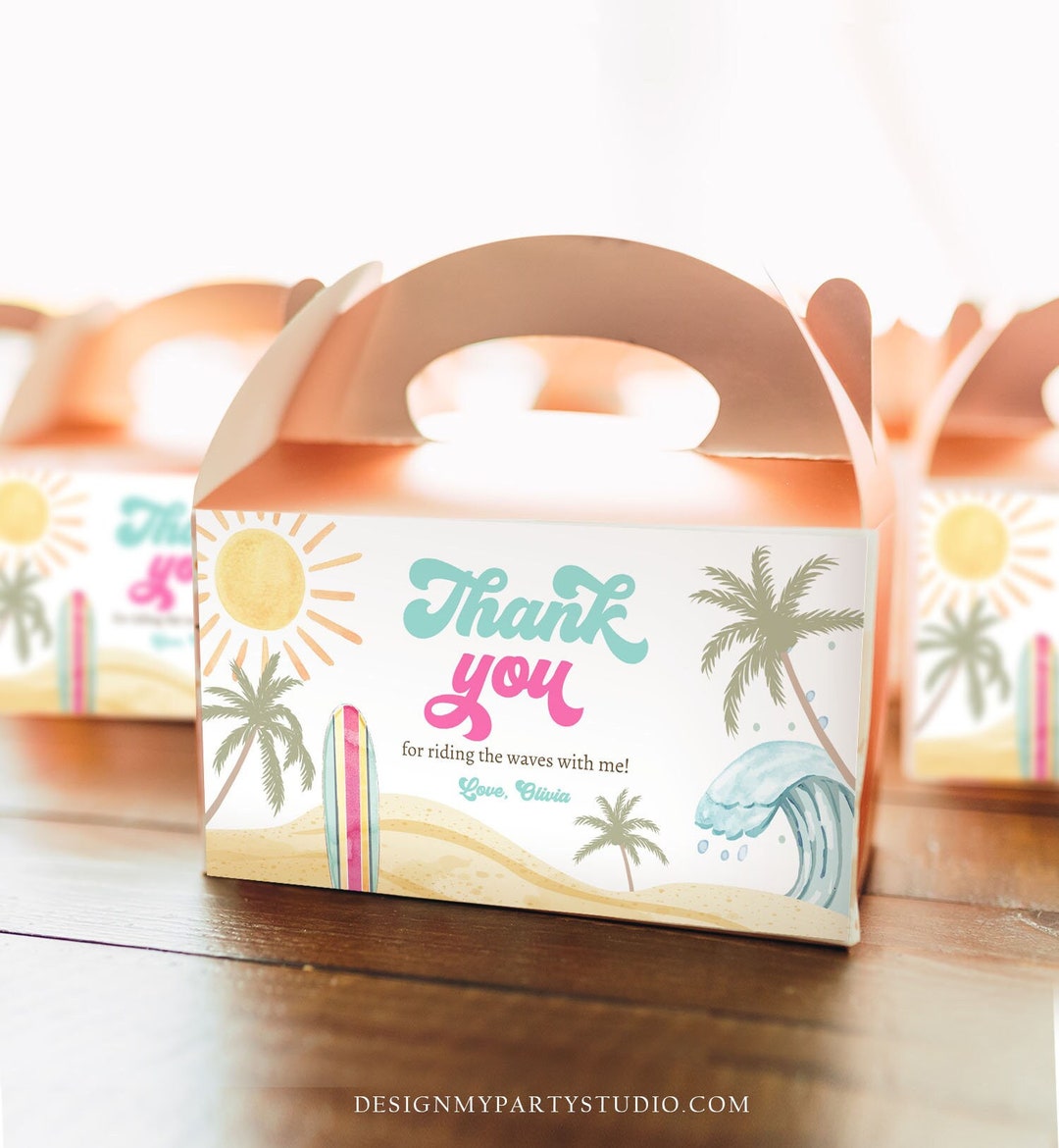 Editable Surf Gable Box Favor Label Surf Birthday Favor Box Label ...