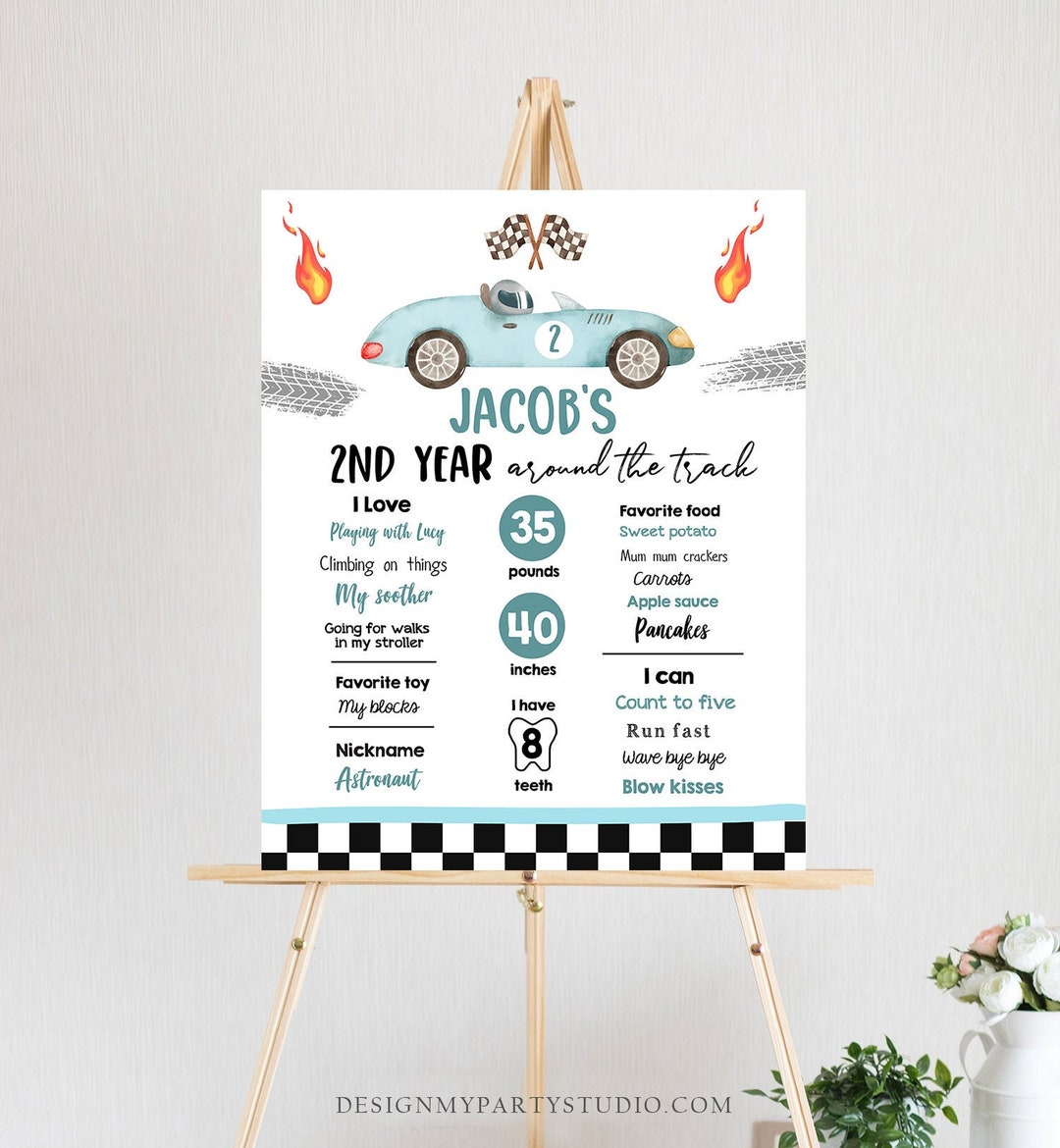 Editable Racing Birthday Milestones Sign Growing up Two Fast Boy 2nd ...