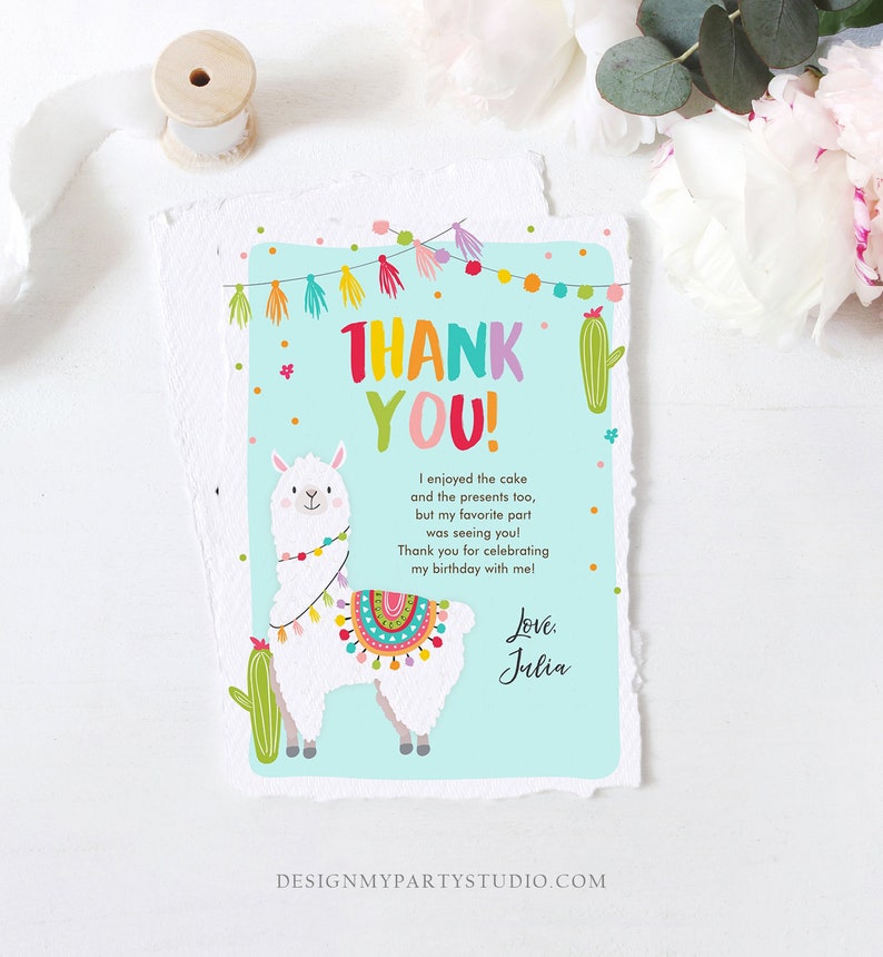 Editable Whole Llama Fun Thank You Card Llama Alpaca Birthday | Etsy