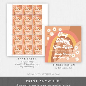 Editable Groovy 1st Birthday Favor Tags Retro Daisy Birthday Thank You ...