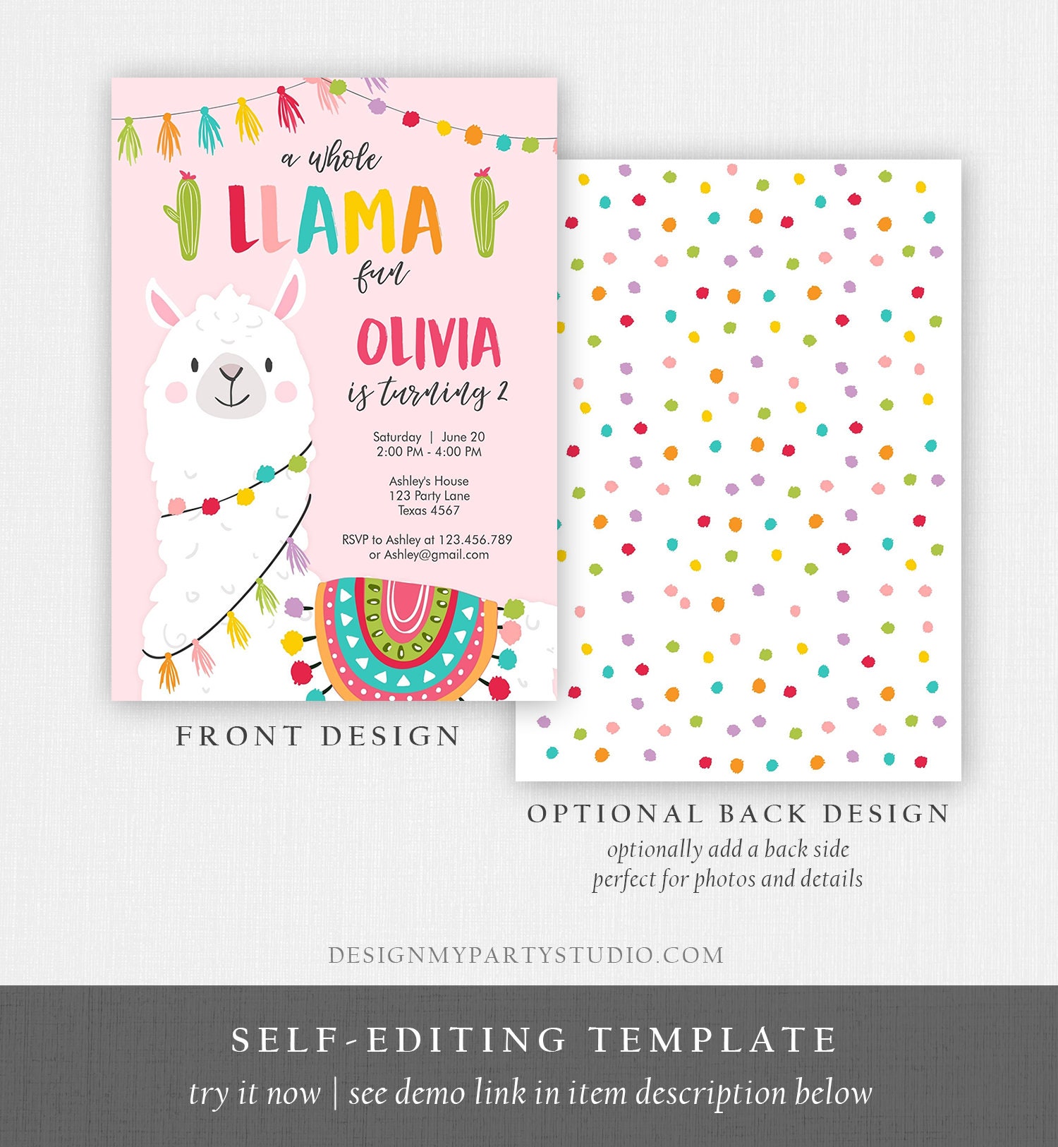 Editable Whole Llama Fun Birthday Invitation Fiesta Mexican - Etsy
