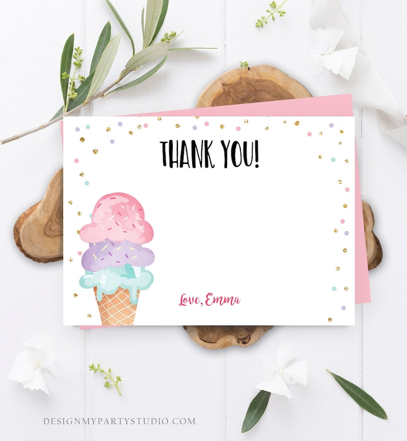 Editable Ice Cream Thank You Card Ice Cream Birthday Thank You | Etsy