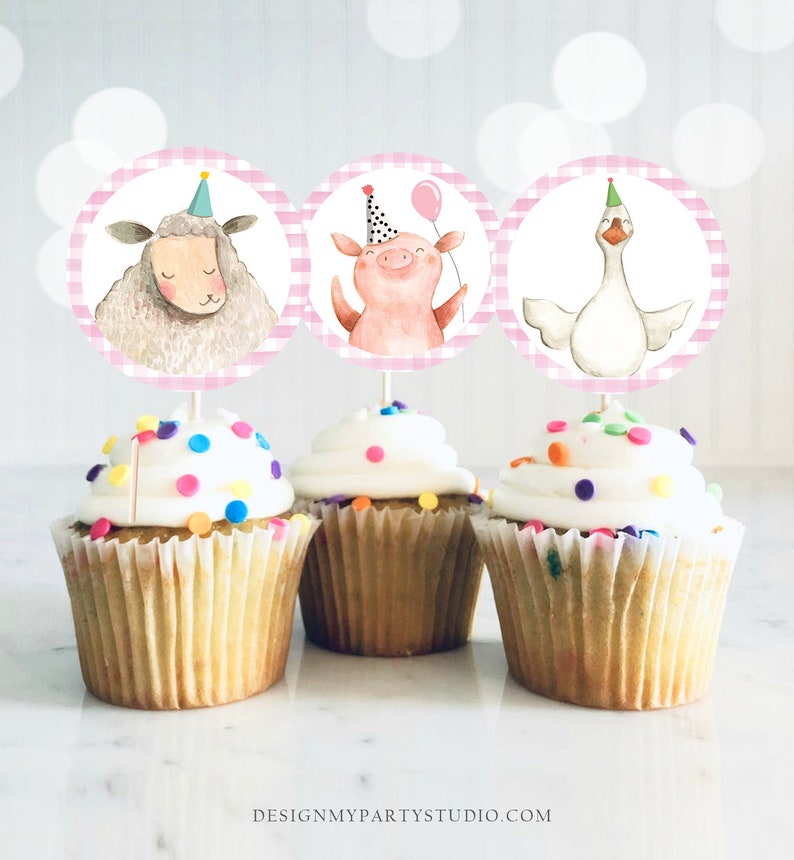 Barnyard Birthday Cupcake Toppers Favor Tags Farm Birthday Party ...