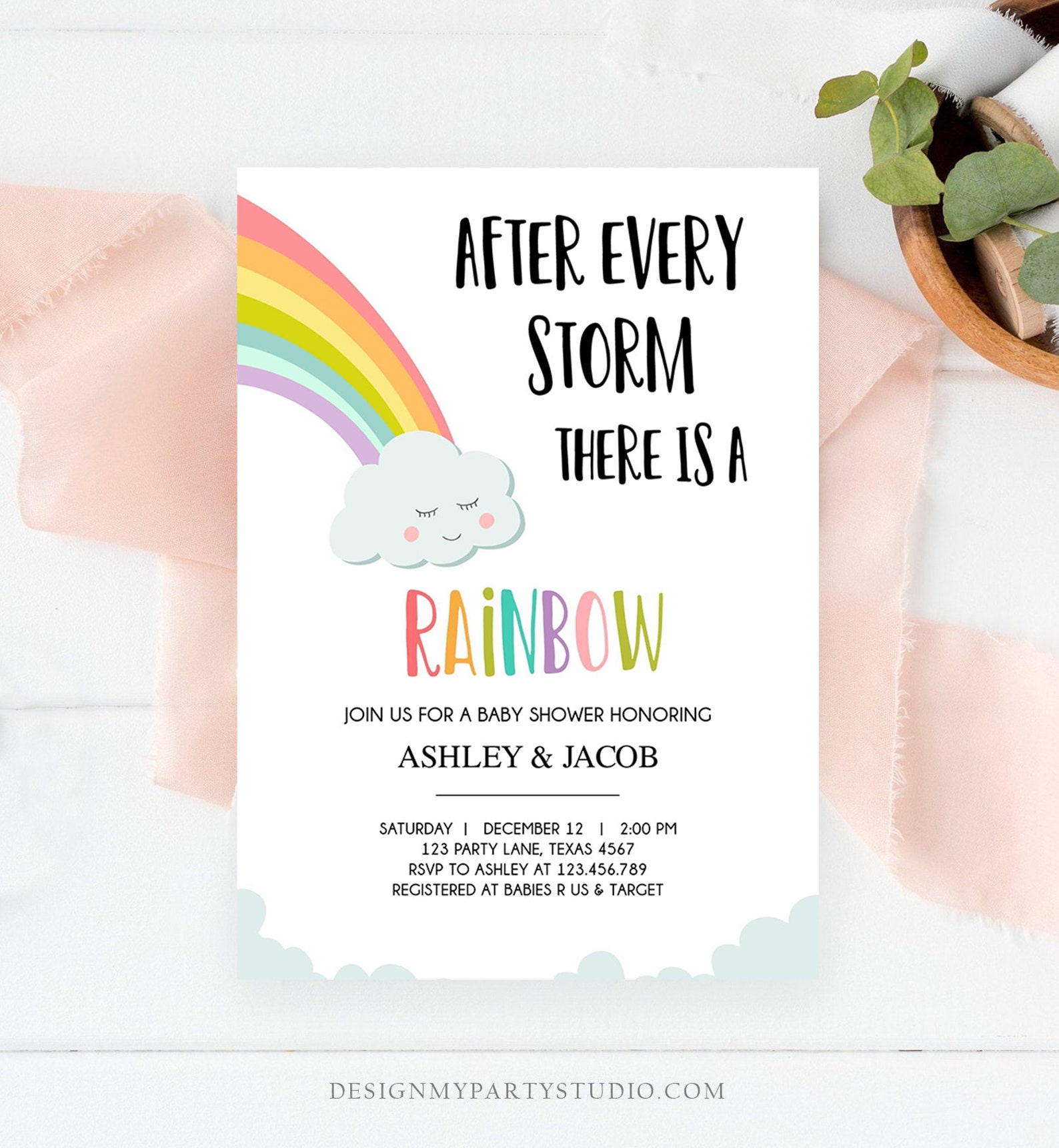 Editable Rainbow Baby Shower Invitation Rainbow Baby After a | Etsy