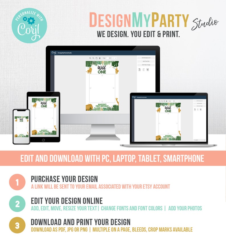 Editable Safari Animals Birthday Photo Frame Boy First - Etsy