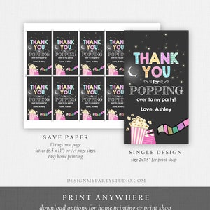 Editable Movie Night Favor Tag Thank You Gift Tag Cinema Under the ...