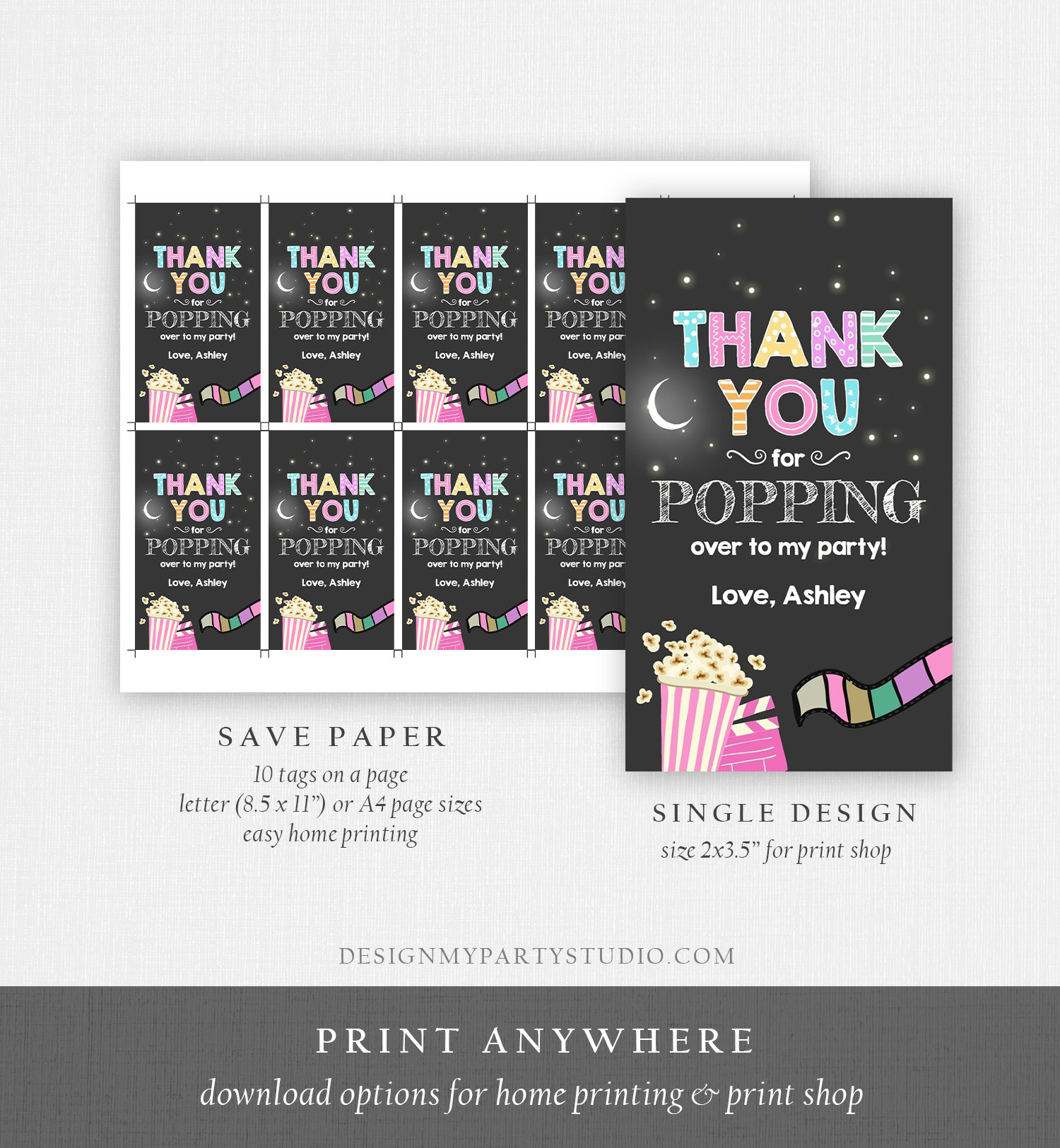 Editable Movie Night Favor Tag Thank You Gift Tag Cinema Under the ...