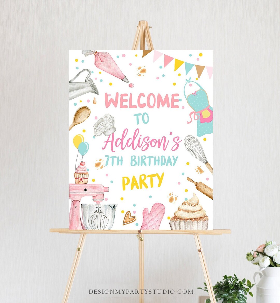 Editable Baking Birthday Party Welcome Sign Cooking Birthday Welcome ...