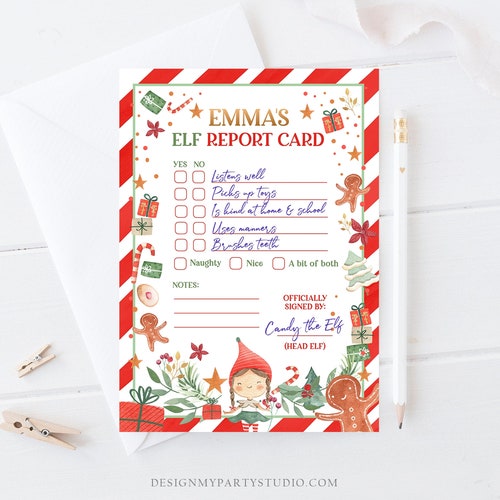 Editable Elf Report Card Personalized Girl Christmas Elf - Etsy
