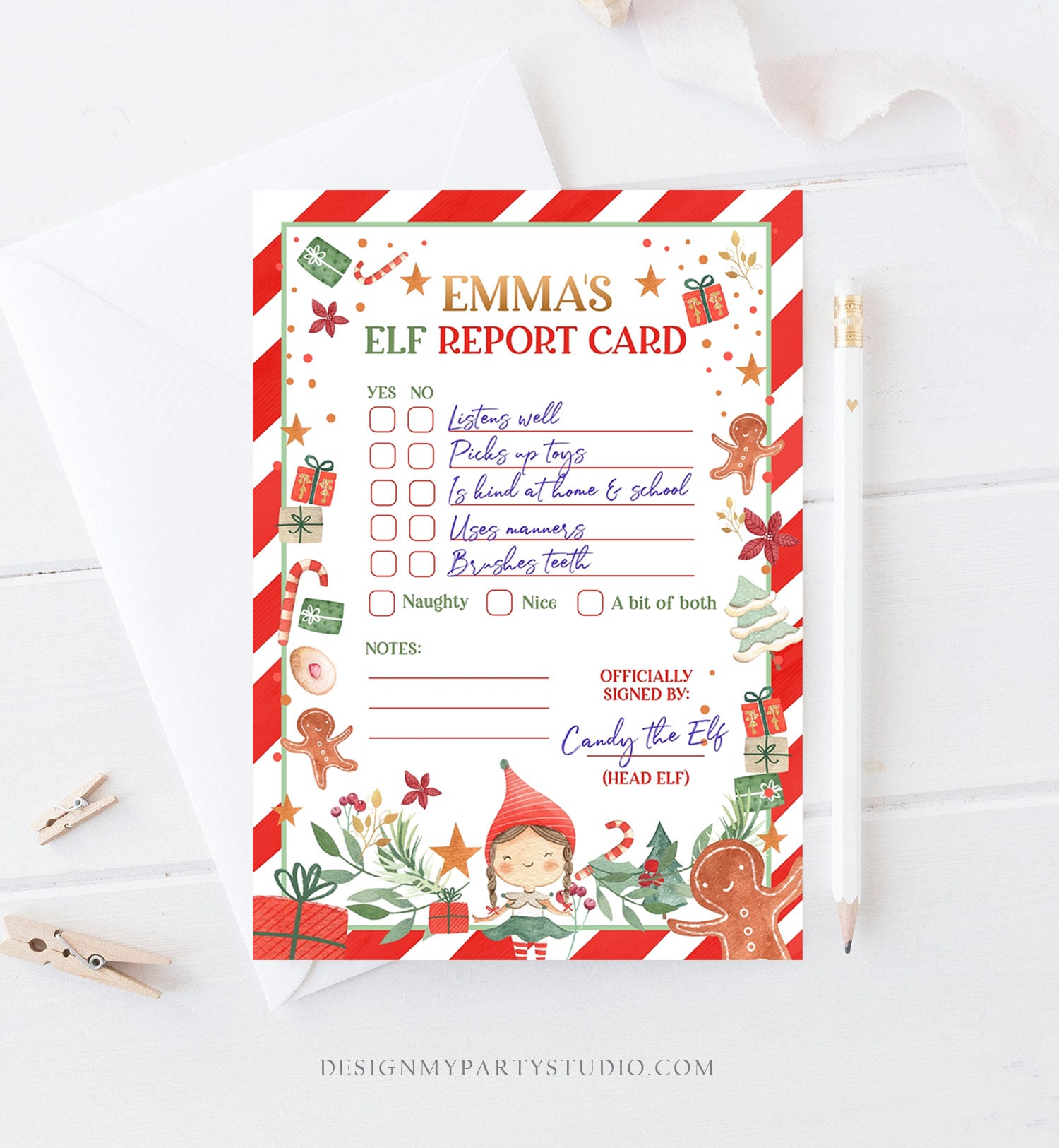 Editable Elf Report Card Personalized Girl Christmas Elf - Etsy