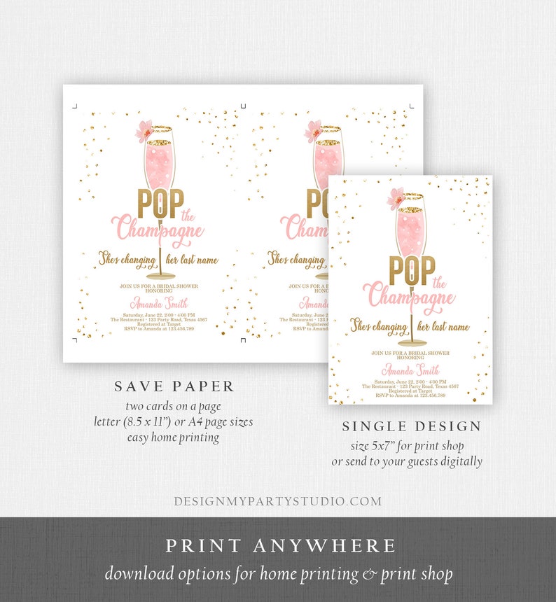 Editable Pop the Champagne Bridal Shower Invitation Shes Changing Her ...