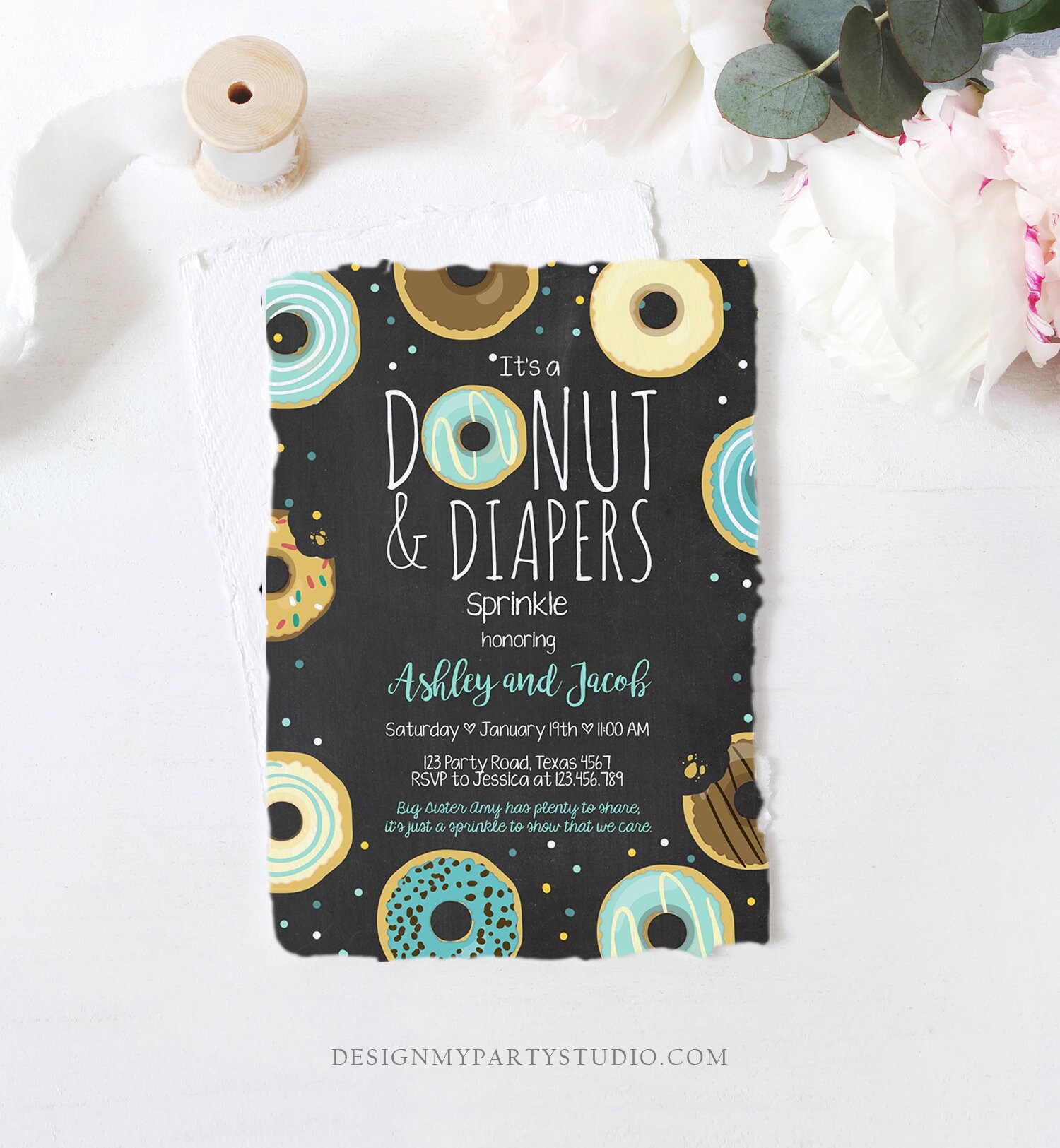 Editable Donut and Diapers Sprinkle Invitation Baby Shower Coed Shower ...