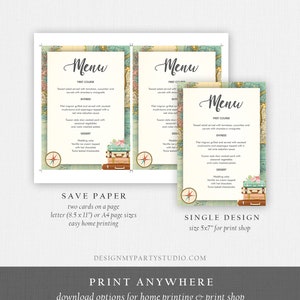 Editable Travel Adventure Menu Card Wedding Bridal Shower Birthday ...