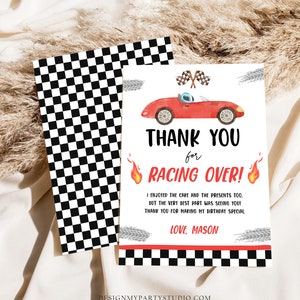 Editable Race Car Thank You Card Two Fast Birthday Boy Red Racing Car ...