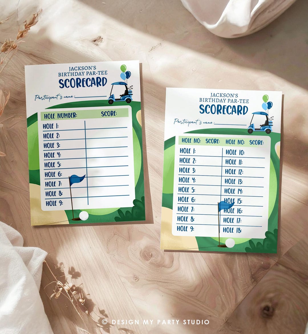 Editable Golf Score Card Birthday Par-tee Game Golfing 9 and 18 Holes ...