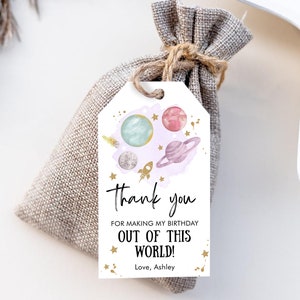Editable Outer Space Favor Tags Space Birthday Thank You Label Galaxy ...