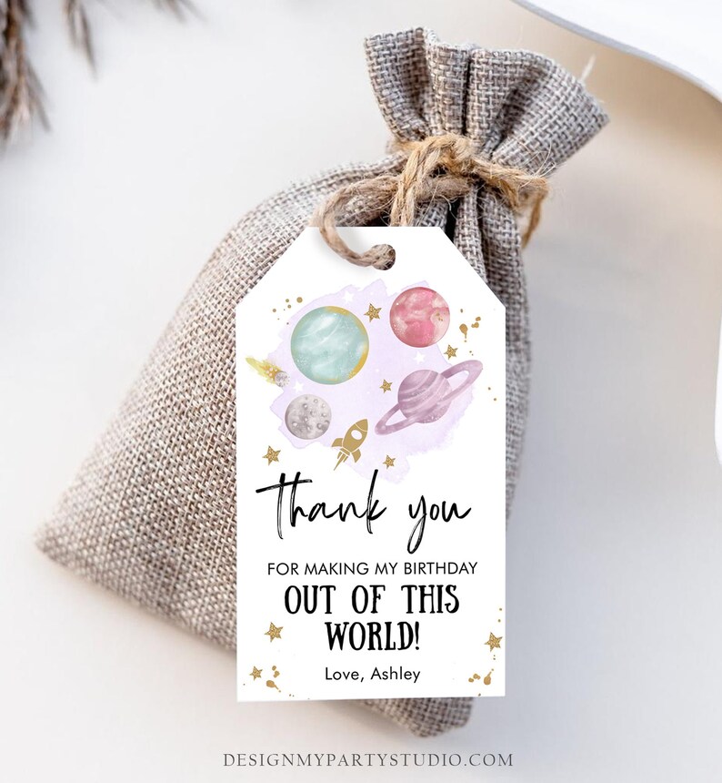 Editable Outer Space Favor Tags Space Birthday Thank You Label - Etsy