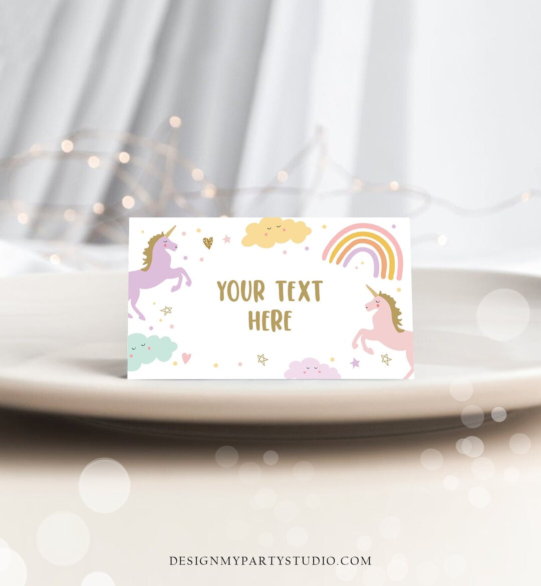 Editable Unicorn Food Labels Rainbow Magical Place Card Tent Card Name ...