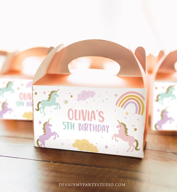 Editable Unicorn Birthday Party Gable Box Favor Label Magical Unicorn ...