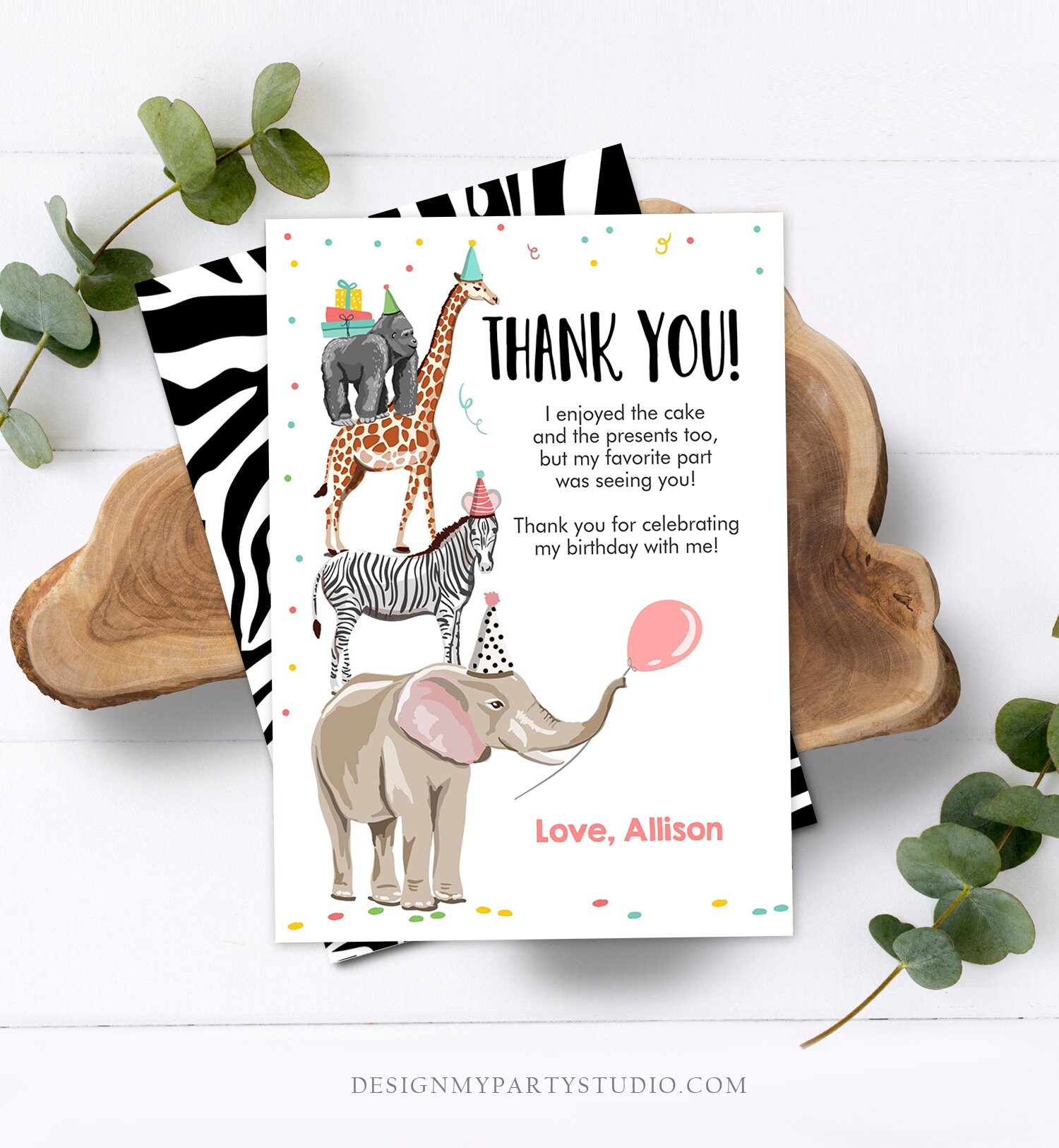 Editable Thank You Card Party Animals Thank You Note Wild | Etsy