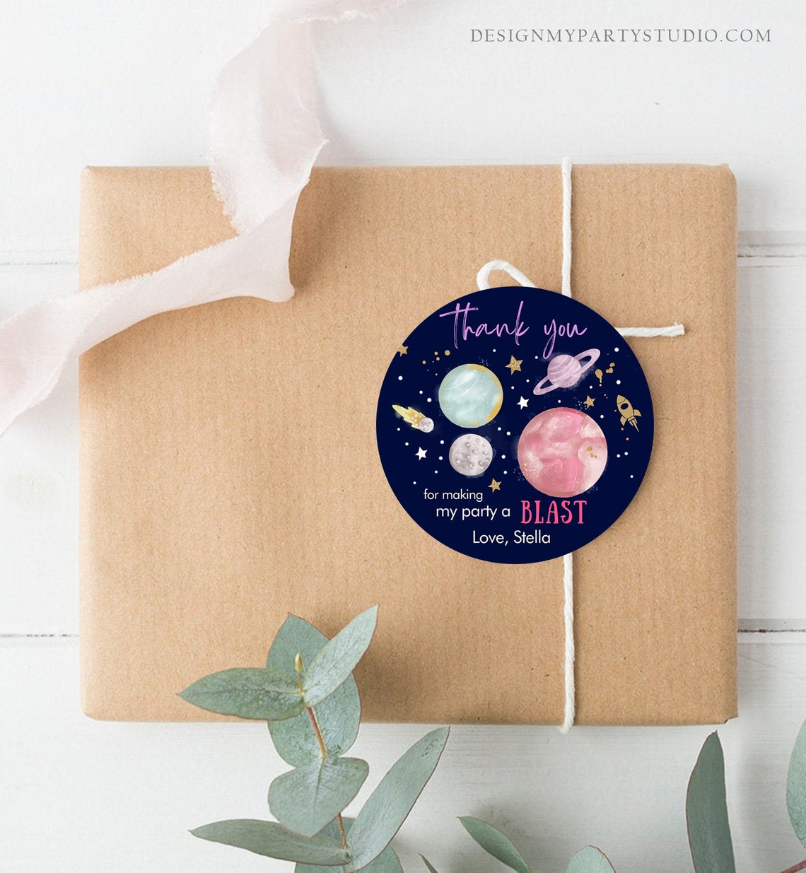 Editable Outer Space Favor Tag Birthday Thank You Sticker Galaxy Gift ...