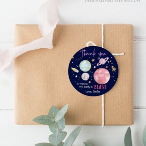 Editable Outer Space Favor Tag Birthday Thank You Sticker Galaxy Gift ...