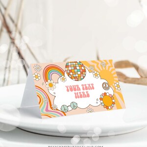 Editable Retro Groovy Food Labels Boho Birthday Place Card Tent Card ...