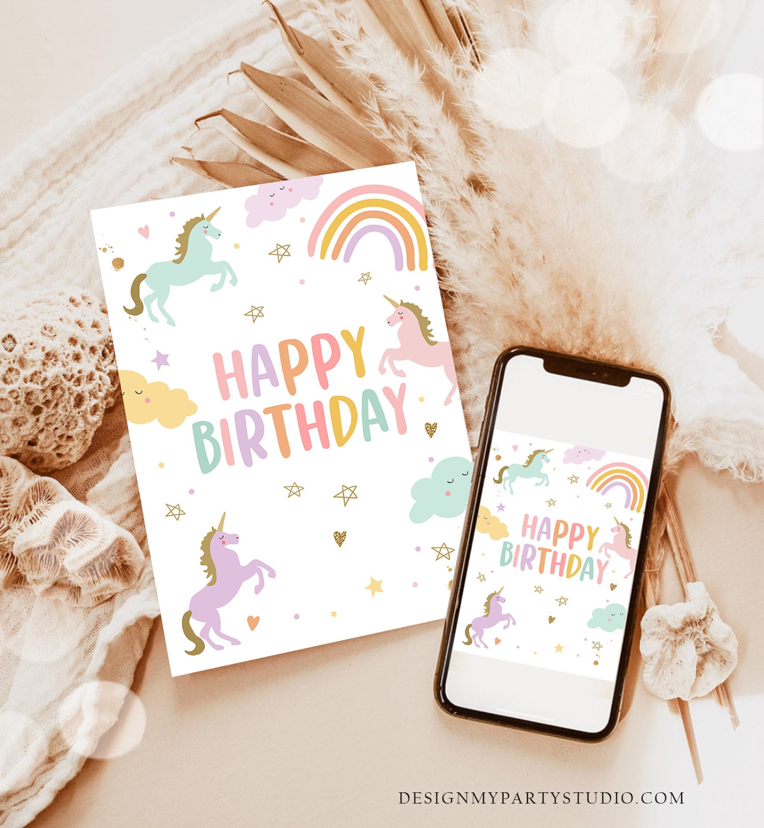 Happy Birthday Card Unicorn Birthday Greeting Card Unicorn Magical ...