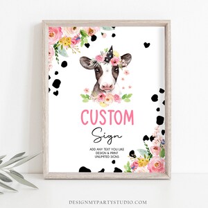 Editable Custom Sign Cow Party Sign Pink Barnyard Birthday Decor Farm ...