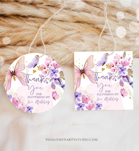 Editable Butterfly Favor Tags Floral Butterfly Birthday Thank - Etsy
