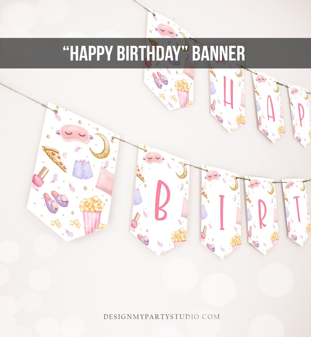 Happy Birthday Banner Sleepover Birthday Party Slumber Party Girl Movie ...